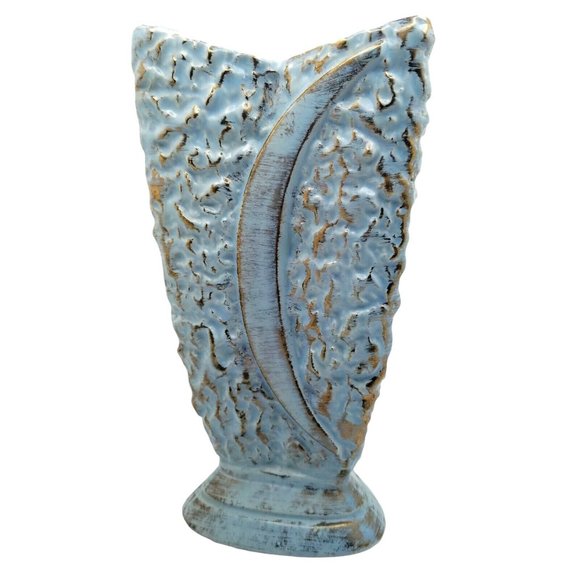 Accents | Mid Century Modern Pottery Vase Textured Curved Triangle Blue ...